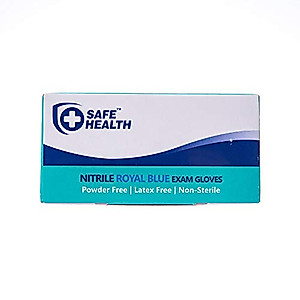 Safe Health Blue Nitrile Exam Gloves, 90-Count S M L XL, 3.5 Mil Free of Powder-Latex, Disposable-Textured, Clinic-Office-Daily, Medical, First-Aid, Clinics, Extra-large (Xl) Box 90, FIY1064G