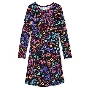 The Children's Place,Long Sleeve Nightgowns,BLACK,Large (10/12)