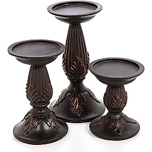 Hosley Set of 3 Resin Pillar Candle Holders 8 Inches 6 Inches and 4.5 Inches High Ideal for LED and Pillar Candles Gifts for Weddings Party Home Spa Reiki Aromatherapy Votive Candle Gardens O3