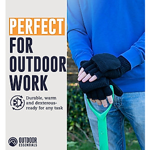 OutdoorEssentials Fingerless Winter Gloves Convertible Mittens for Men & Women - Warm Knit Flip Top Wool Mitten Gloves