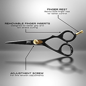 BRV MEN Professional Mustache & Beard Trimming Scissors - 5.5" | High Carbon Stainless Steel & Hammer Forged Mustache Scissors | Razor Sharp Facial Hair Trimming Shears (RIGHT HANDED - Black)