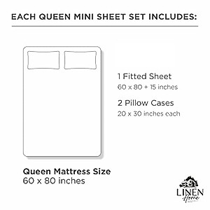 Linen Home 100% Cotton Percale Fitted Sheet Set Queen Size, Silver, Deep Pocket, 3 Piece -1 Deep Pocket Fitted Sheet and 2 Pillowcases, Crisp Cool and Strong Bed Linen