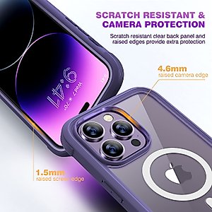Diaclara Designed for iPhone 14 Pro Max Case 6.7’’,[Compatible with MagSafe][2023] Full Body Rugged Magnetic Protective Case+9H Camera Lens Protector w/Built-in Screen Protector (Deep Purple)