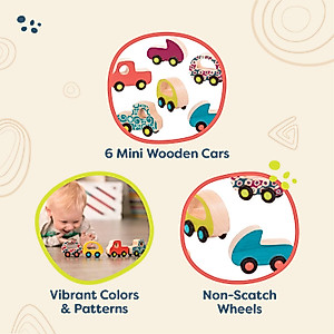 B. toys- 6 Little Wooden Toy Cars- Free Wheee-Lees- Vehicles- Colorful Car Play Set for Toddlers, Kids- 1 Year +