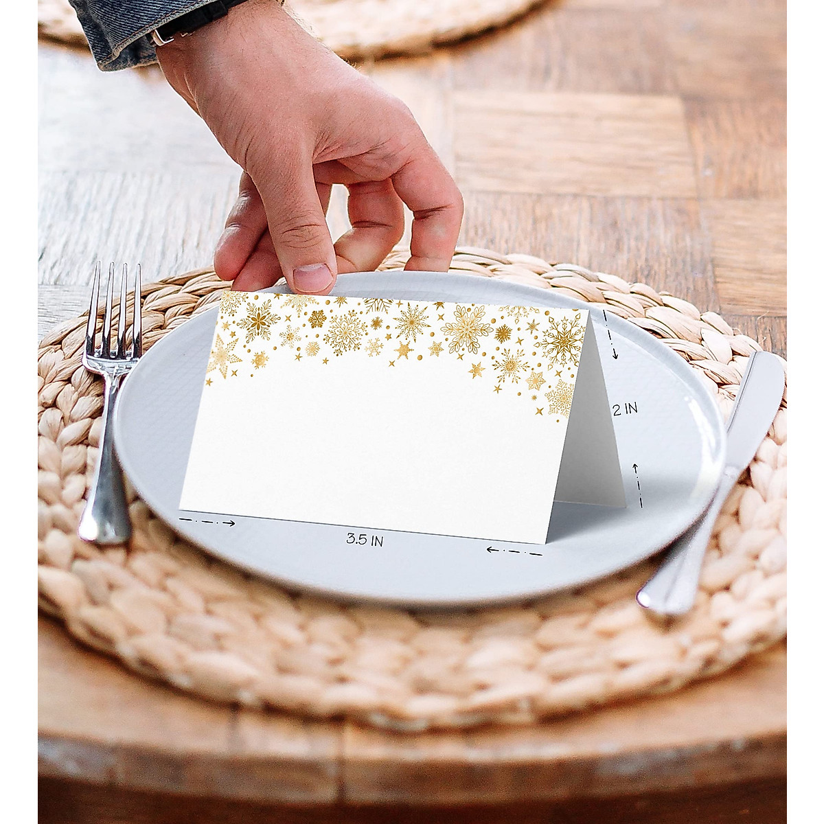 Christmas Place Cards (3.5 x 2 in) 25 pcs, Table Name Cards for Christmas Party, Seating Name Cards, Food Labels, Scored for Easy Folding, Christmas Party Supplies, Fiesta Party - SJK014