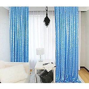 Sequin Curtains 2 Panels Baby Blue 4x10ft Shimmer Sequin Backdrop Curtain Sparkly Photography Background Drapes for Parties Wedding Bridal Showers