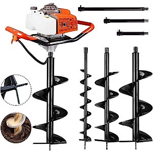 DC House 63CC Heavy Duty Gas Powered Post Hole Digger with 4pcs Earth Auger Drill Bits 4"6"8''12''Bits & Extensions Rods,Multiple Package