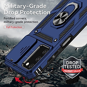 SKTGSLAMY for Samsung Galaxy A03S Phone Case,with Screen Protectors and Camera Cover,[Military Grade] 16ft.Drop Tested Cover with Magnetic Kickstand Protective Case for Galaxy A03S, TC-Blue