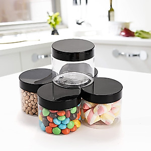 Tosnail 24 Pack 5 oz Clear Plastic Jars with Black Lids, Leak-Proof Round Food Safe Storage Container Can for Kitchen Use, Beauty Products, Spices and More