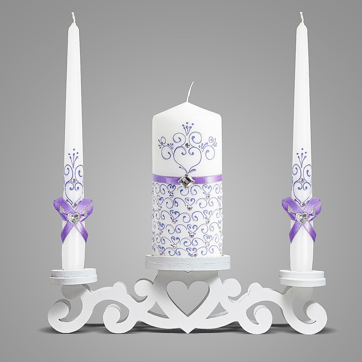 Wedding Candles for Ceremony Set Violet - Unity Candles Set of 3 Ceremonial Candles - 6" Pillar & 2 10" Tapers Wedding Candles velas matrimoniales