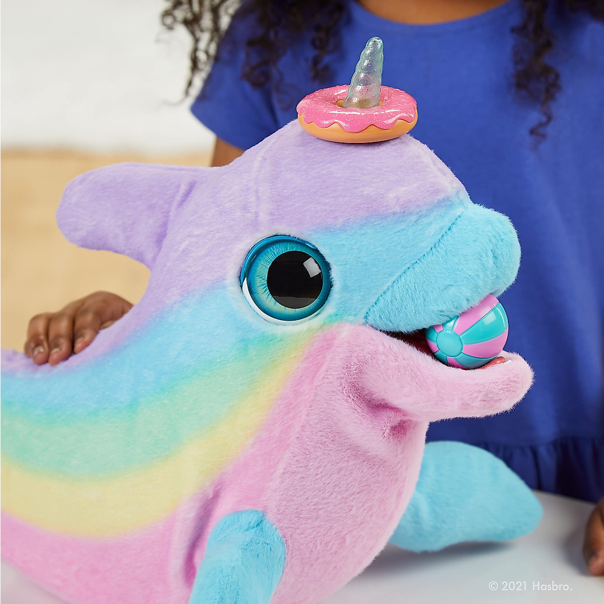 FurReal Wavy The Narwhal Interactive Animatronic Plush Toy, Electronic Pet, 80+ Sounds and Reactions, Rainbow Plush, Ages 4 and Up