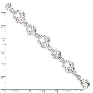 Solid 925 Sterling Silver Paw Print Bracelet - with Secure Lobster Lock Clasp 8.5" (Width = 13mm)