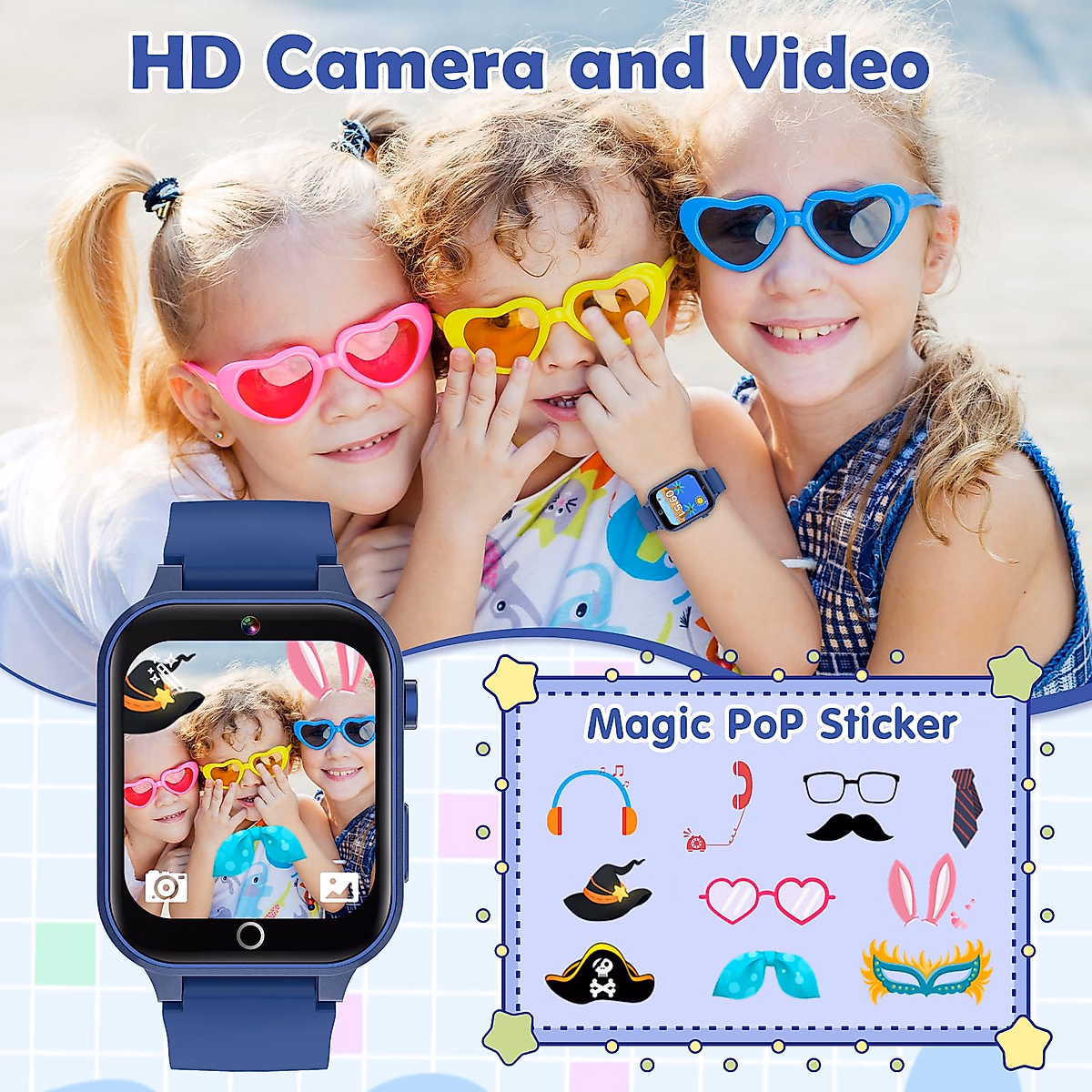 Luyiilo Smart Watch for Kids, with 26 Puzzle Games, Touch Screen, HD Camera, Alarm Clock, Toys for Ages 4-12 Years Old.Birthday Gift for Boys Girls (Blue)