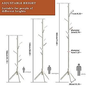 Aibiju Coat Rack Stand, Standing White Coat Rack with 8 Hooks and 3 Height Options, Small Hall Tree Coat Rack, Coat Tree Freestanding Suitable for Kids, Easy to Assemble White YD-1005