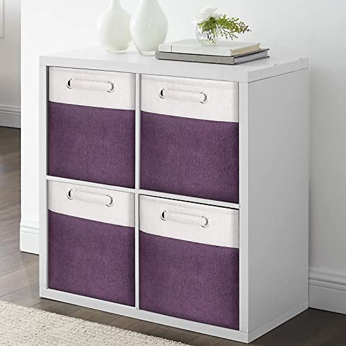 Fabric Cube Storage Boxes Foldable Storage Bins 13-Inch Dark Purple and Silver Khaki Patchwork Storage Baskets Cube Storage Bins with Handle Cubes Inserts Storage for Home and Office Supplies 13x13x13 cube organizer bin 3 Pcs/Pack, Sy-5