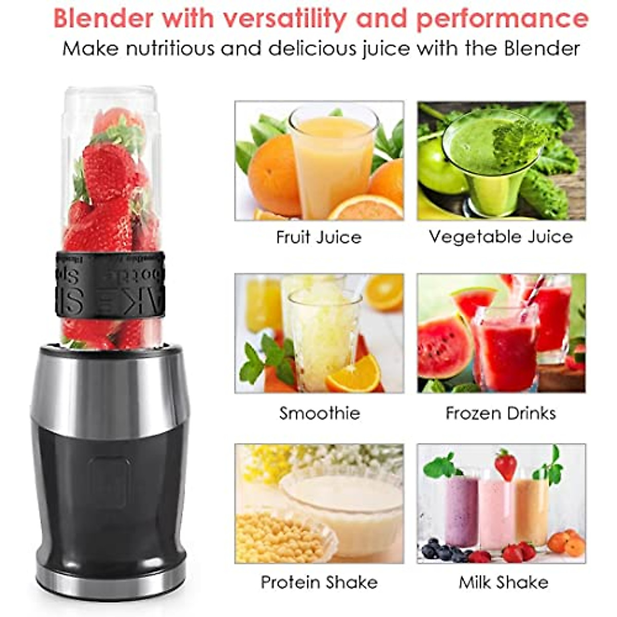 Blender and Food Processor Combo,Blender for Shakes and Smoothies Maker,700W Multifunctional Kitchen System for Mixer Blender/Chopper/Grinder with 19-oz Portable Bottle, Easy to Clean