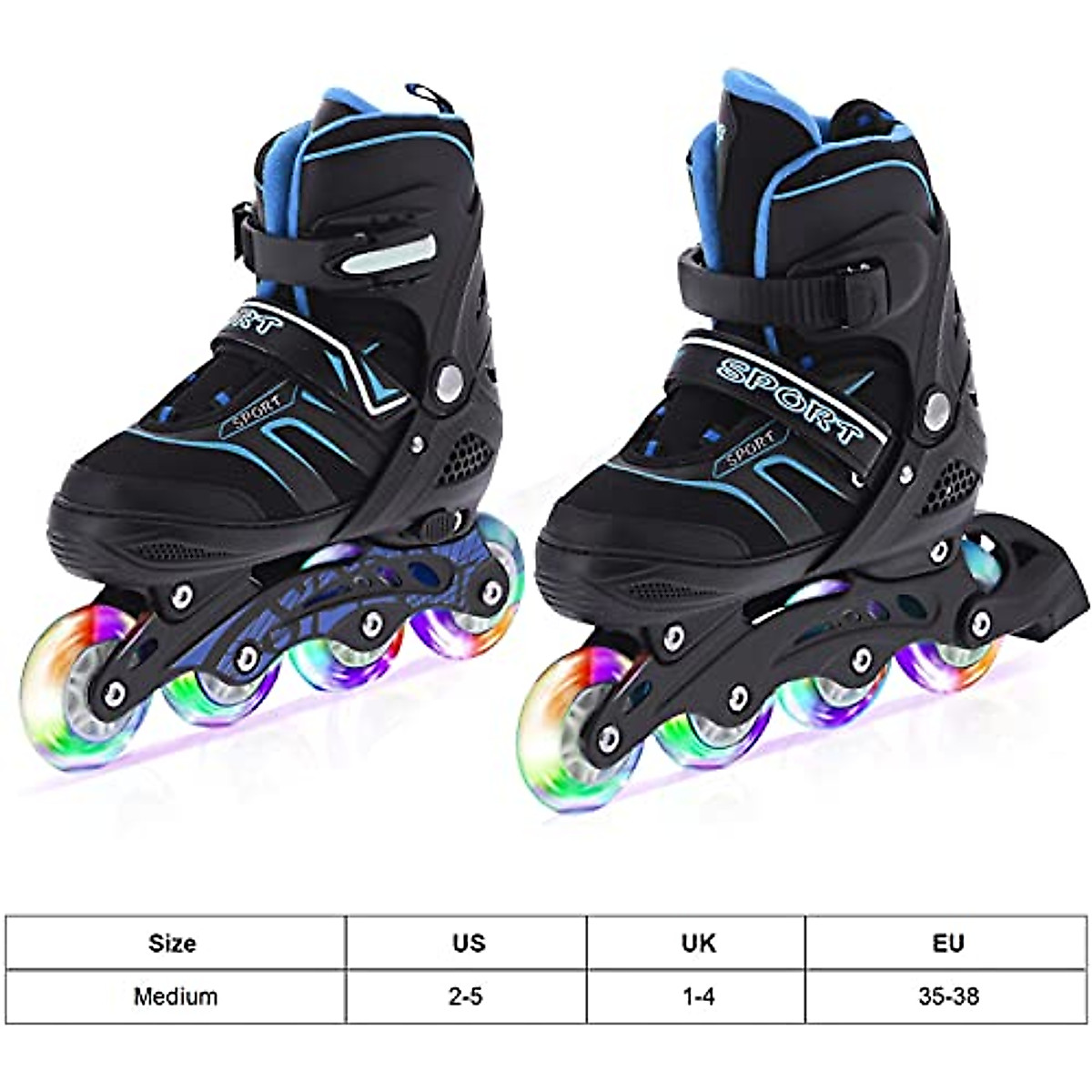 Zerone Roller Skates, Children Adjustable Roller Skates Colorful Stable Wheel Inline Skates for Girls Boys Outdoor Use, Triple Protection S/M/L(S-Blue)