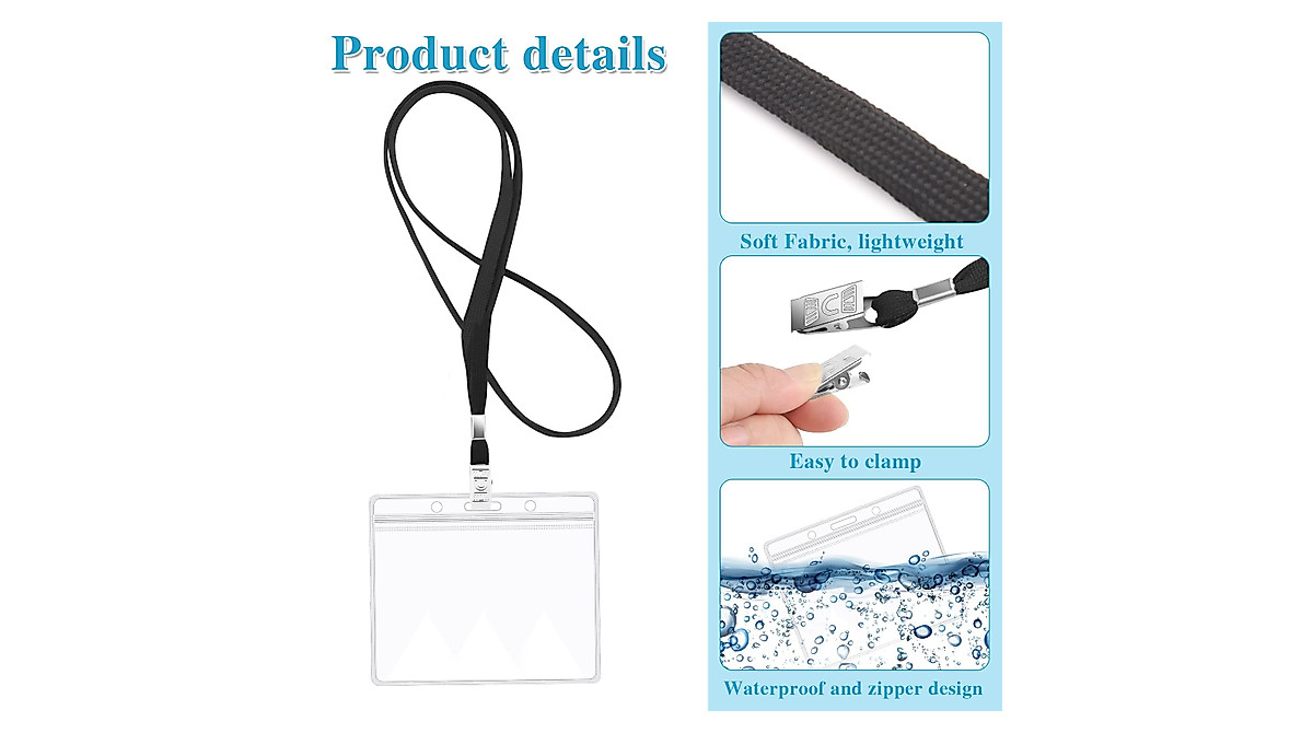 60 Pack Clear Name Tag Holders & Lanyards - Durable & Reusable