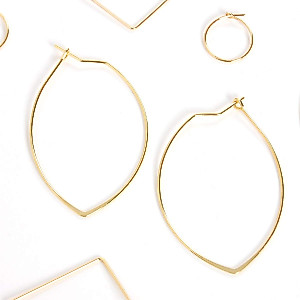 Humble Chic Geometric Marquise Threader Hoops - Hypoallergenic 18K Gold Plated Medium Hoop Earrings for Women - Lightweight Oval Leaf Elliptical Loop Statement Drop Dangles, 1.75" inch - 18K Yellow