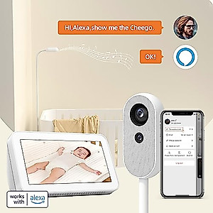 Cheego Smart Baby Monitor & Floor Stand HD Video Camera and Audio, 2-Way Talk, Nightlight and Night Vision, Room Humidity & Temp, Wake up & Crying Detection Works with Alexa