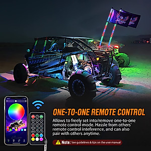 Nilight 2PCS 3FT RGB LED Whip Light, Remote App Control w/DIY Chasing Patterns Stop Turn Reverse Lighting Modes Safety Lighted Antenna for ATV UTV Polaris RZR Can-am Dune Buggy Jeep