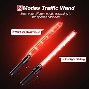 RoadHero 4 Pack Traffic Wand, 21Inch Led Traffic Control Baton, Safety Light Wands with 2 Flashing Modes, Air Marshaling Signal Wand with Side Clip for Airport, Parking, Car Directing