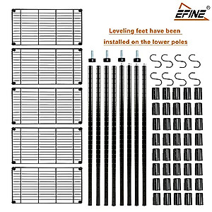 EFINE 2-Pack 5-Shelf Shelving Unit Rack with 8-Hook and 5-Shelf Liners, NSF Certified, Adjustable, 150lbs Loading Capacity Per Shelf, Shelving Rack for Kitchen and Garage (23.6W x 14D x 59H)