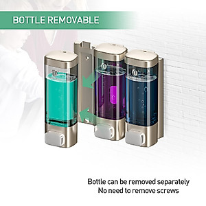 Soap Dispenser for Shower Wall 320mlx3 Chamber Gold No Drill Body Wash Shampoo and Conditioner Dispenser Bathroom