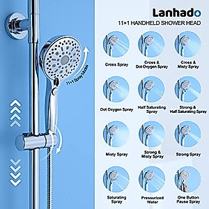 Shower System Slide Lanhado 10” Rain Shower System with 11+1 Multi Functions Handheld Spray High Pressure Shower Faucet Set Shower Slide Bar Chrome Polished