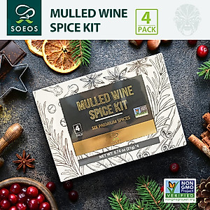 Soeos Mulled Wine Spice Kit, 2.96 oz (0.74 oz*4), Six Premium Spices, Mulled, Wine Spice Kit, Cooking Gadgets Holiday Gifts, Wine Gifts for Women, Christmas Gift Ideas