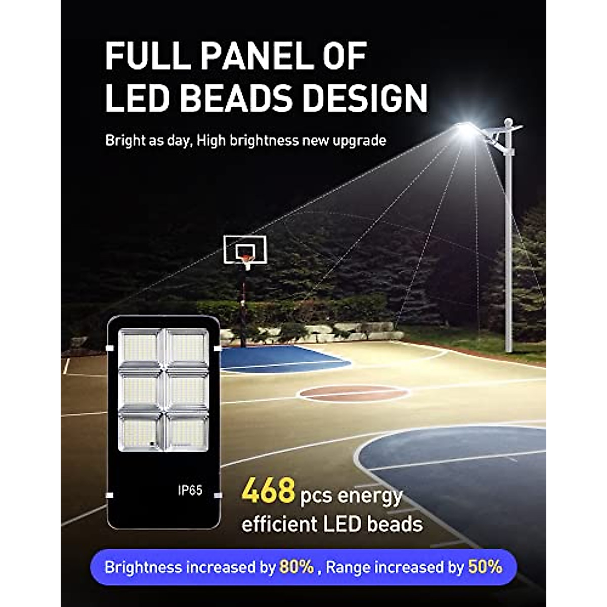 A-ZONE 800W Solar Street Lights Outdoor, 50000LM High Brightness Dusk to Dawn LED Lamp, Street Solar Lights, with Remote Control, IP65 Waterproof for Parking Lot, Yard, Garden, Patio, Stadium