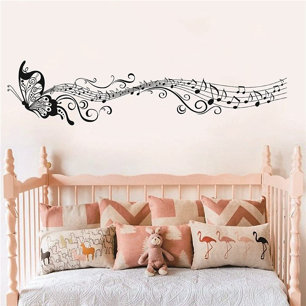 Removable Large Flying Butterfly Notes Music Wall Decor Sticker Kids Room Bedroom Butterflies Adhesive for Baby Nursery Room Vinyl Wall Mural TM-55 (Black)