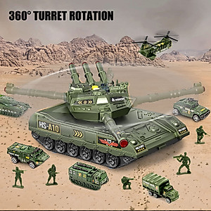 You And I Hooray Army Tank Toys for Boys 3 4 5 6 7 8 Years Old, Military Vehicles Play Set with 6 Mini Die-Cast Cars Helicopter & 10 Army Men Toy Soldiers, Gifts for Kids Age 3+