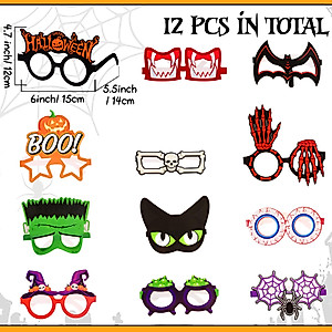 MotiMind 24 Pcs Halloween Glasses and Halloween Headbands Set Adult Halloween Funny Glasses Pumpkin Spider Bat Witch Ghost Paper Party Eyeglasses for Decoration Party Favor Accessories Supplies