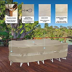 Formosa Covers | Premium Outdoor Patio Table Set Cover with Hole for Umbrella | 120" L x 86" W x 38" H | Weatherguard Material | Taupe