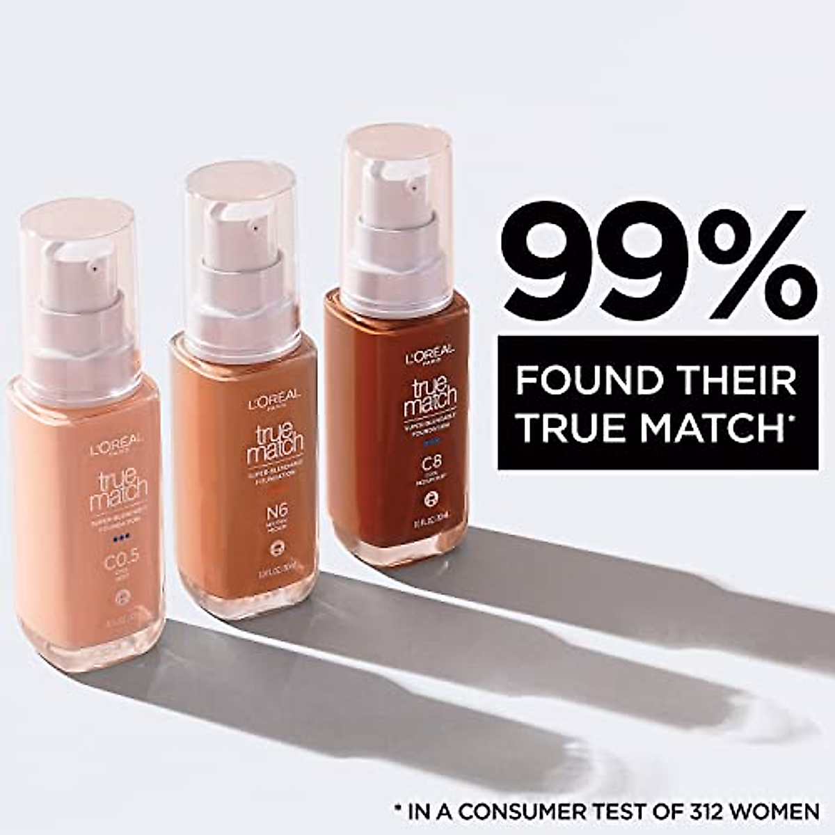 L'Oreal Paris True Match Super-Blendable Foundation, Medium Coverage Liquid Foundation Makeup, N6.5, Medium Deep, 1 Fl Oz