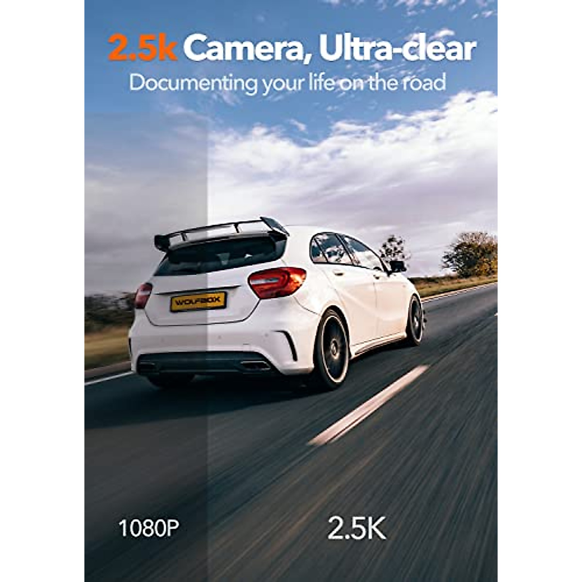 WOLFBOX 2.5K Dash Cam WiFi, 1600P Dash Camera for Cars, Full HD i03 Car Camera Front, Dashcam with Loop Recording, APP Control, Night Vision, 24 Hours Parking Monitor, Support 64GB Max