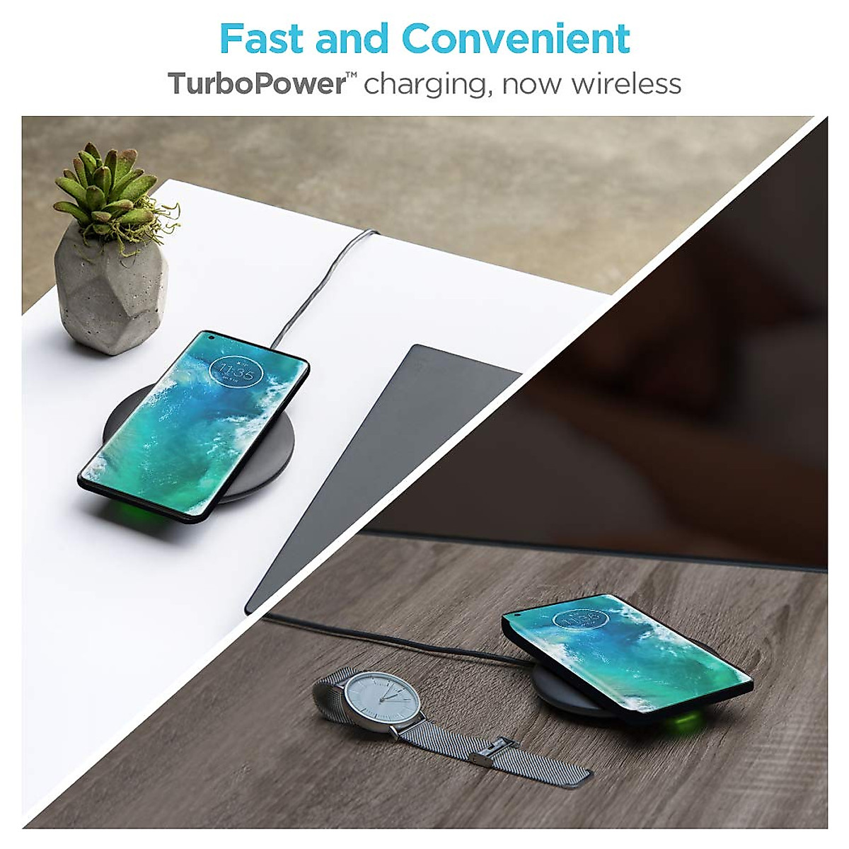 Motorola TurboPower Wireless Charger- 15W Qi Charging pad with 6.6ft Cable and AC Charger for Motorola Edge 2022, Edge+ 2022, Moto Edge Plus 2020/2022, ThinkPhone