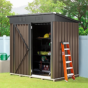 DWVO Outdoor Storage Shed 5x3FT, Heavy Duty Metal Tool Sheds Storage House with Single Lockable Door & Air Vent for Garden, Patio, Lawn to Store Bikes, Trash Bins, Tools, Lawnmowers,Brown