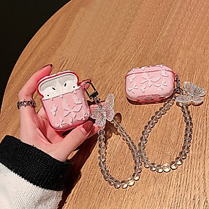 Srddty Compatible with AirPods Case Cute Clear Glitter, Shockproof Soft TPU Protective Airpod Case Cover for Girls Women with Keychain for AirPods 1st & 2nd Generation, Pink Butterfly