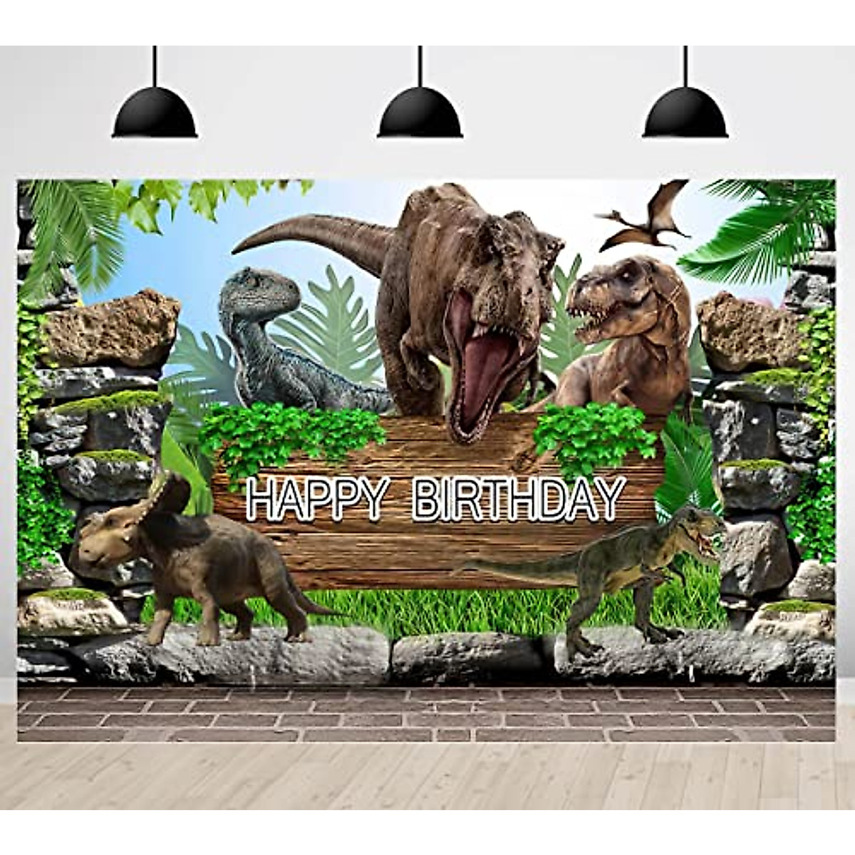 Dinosaur Themed Backdrops Boys Tropical Jungle Happy Birthday Party Photography Background Kids Baby Shower Cake Table Decoration Photo Party Supplies Banner 7X5ft