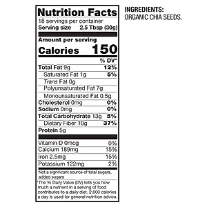 BetterBody Foods Organic Chia Seeds 1.25 lbs, 20 oz, with Omega-3, Non-GMO, Gluten Free, Keto Diet Friendly, Vegan, Good Source of Fiber, Add to Smoothies