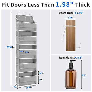 Over The Door Organizer Storage, 44lbs Weight Capacity Hanging Door Organizer, Behind Door Organizer with 5 Large Pockets 10 Mesh Side Pockets 5 PVC Pouches for Nursery Bathroom Bedroom Pantry