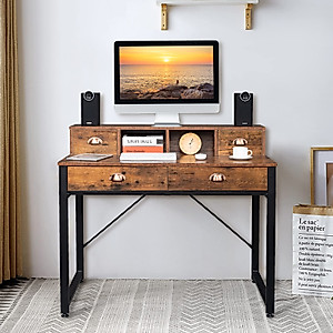 GAJUST Rustic Brown Corner Desk with Monitor Stand Riser