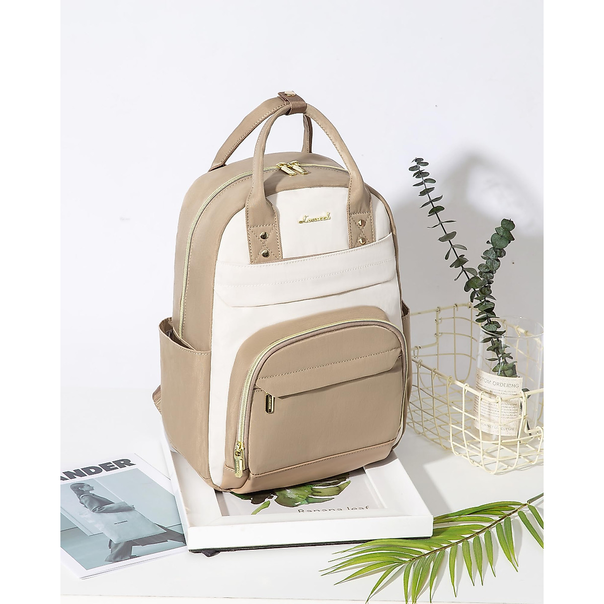 LOVEVOOK Mini Backpack Purse for Women, Small Backpack Bag, Light Weight Stylish Backpack for Daily Travel, Khaki-Beige-Light brown