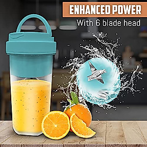 Health Moment,Tragbarer Mixer, USB – hergestellt aus BPA-freiem Tritan-Material – Fruchtkugel mit leistungsstarken 6 Klingen, angetrieben von 4440000 mAh. ( mAh. Blau)