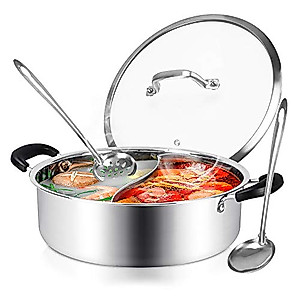 Hot Pot with Divider, Shabu Shabu Hot Pots Food Grade Stainless Steel Chinese Dual Sided Pot Set for Induction Cooktop Gas Stove