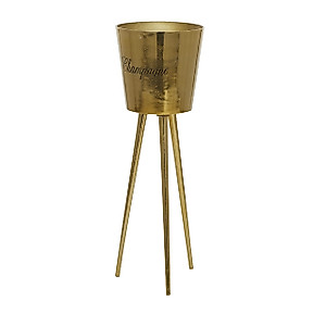 Deco 79 Aluminum Tall Floor Champagne 3 Bottle Ice Bucket, 10" x 10" x 28", Gold