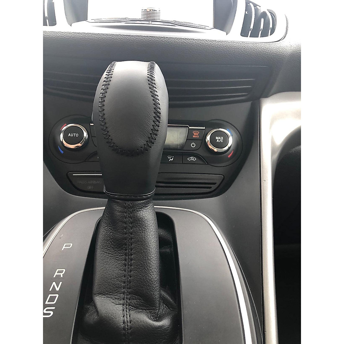 Black Leather Gear Shift Knob Cover for Ford Focus 2012 2013 2014 2015 2016/ Ford Fiesta 2014 2015 2016 / Ford Fusion S / Fusion SE 2013 2014 2015 2016 / Fusion Gear Shift Cover / Accessories for Ford