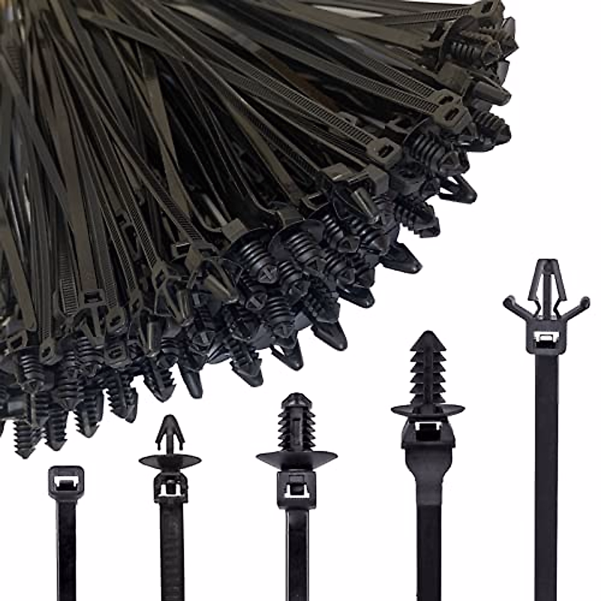 160Pcs Universal Nylon Push Mount Cable Zip Tie,Nylon Self Locking Cable Strap,Heavy Duty Nylon Push Mount Self Locking UV Resistant,5 Most Popular Sizes,for Indoor Wire Tying Construction Auto ect